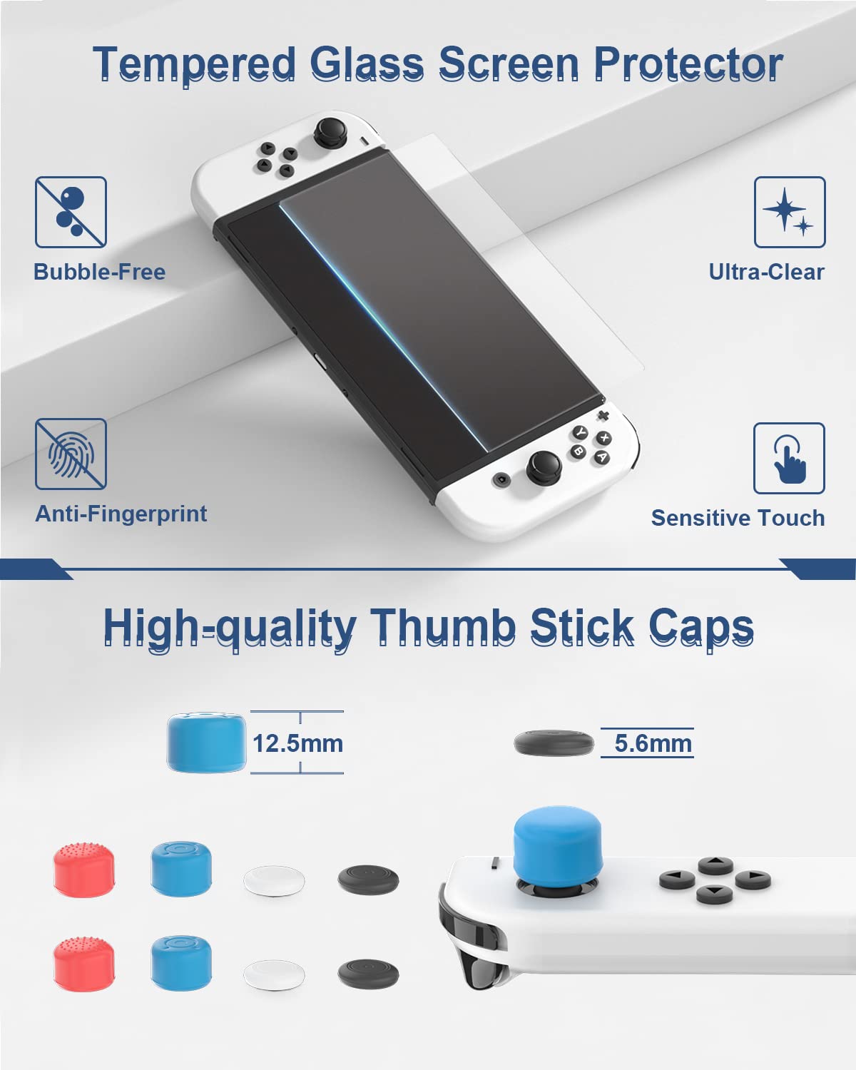 Switch OLED Protective Case Cover, Wiilkac Dockable Case with Tempered Glass Screen Protector & 8 Thumb Stick Caps Compatible with Switch OLED Model 2021 Hard PC Shell Anti-Drop Design (Clear Black)