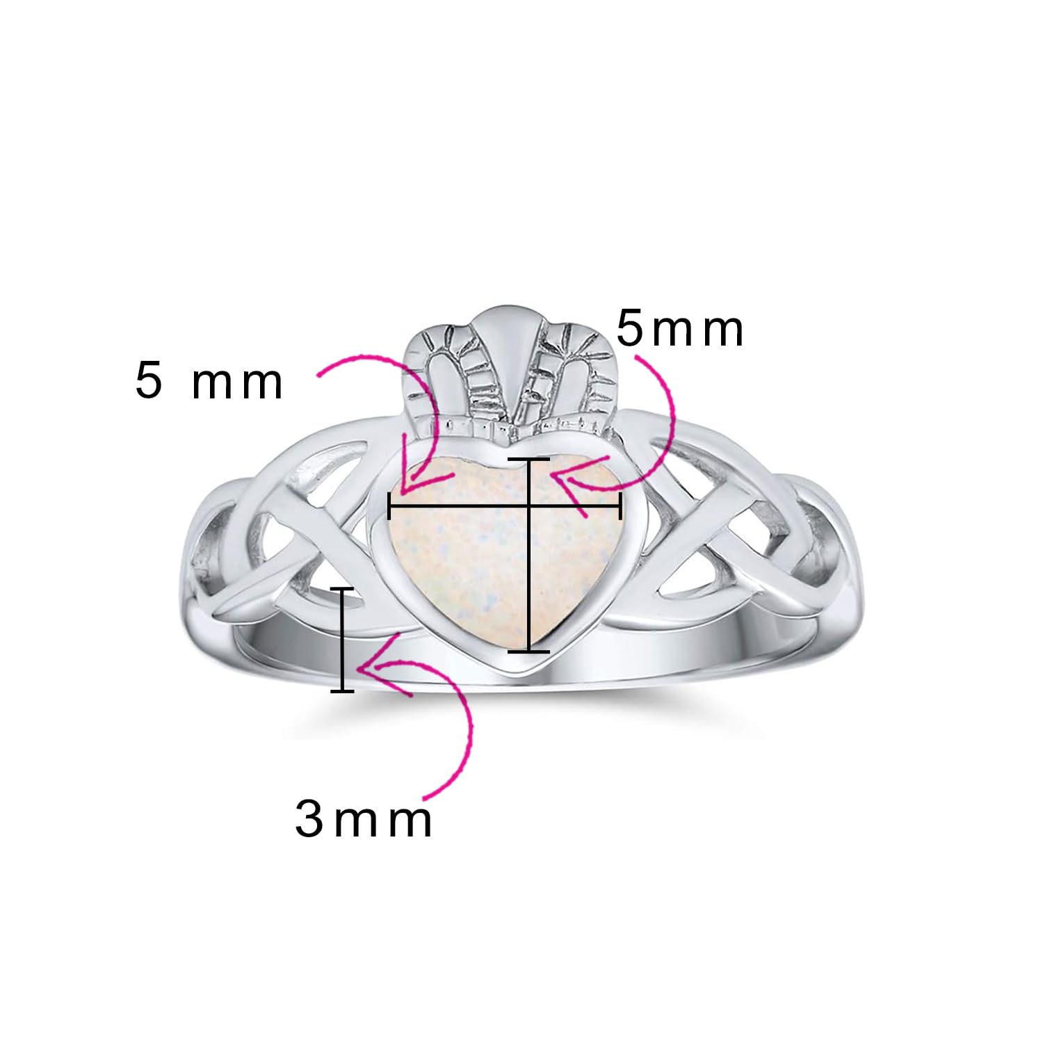 Personalize BFF Celtic Irish Friendship Couples Promise Created Opal Claddagh Ring For Women Girlfriend Teens .925 Sterling Silver October Birthstone Customizable