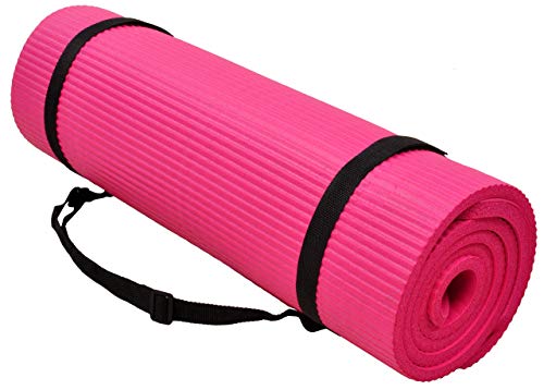 Signature Fitness All Purpose 1/2-Inch Extra Thick High Density Anti-Tear Exercise Yoga Mat and Knee Pad with Carrying Strap, Pink