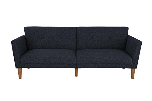 Novogratz Regal Futon with Tufted Linen Upholstery, Navy