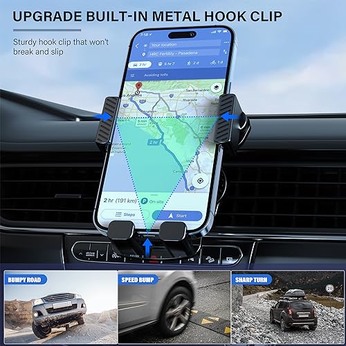 TUORL Universal Car Phone Mount, Compatible with 99% Air Vents, Adjustable 360-degree Swivel Head, Fits All Smartphones, Black
