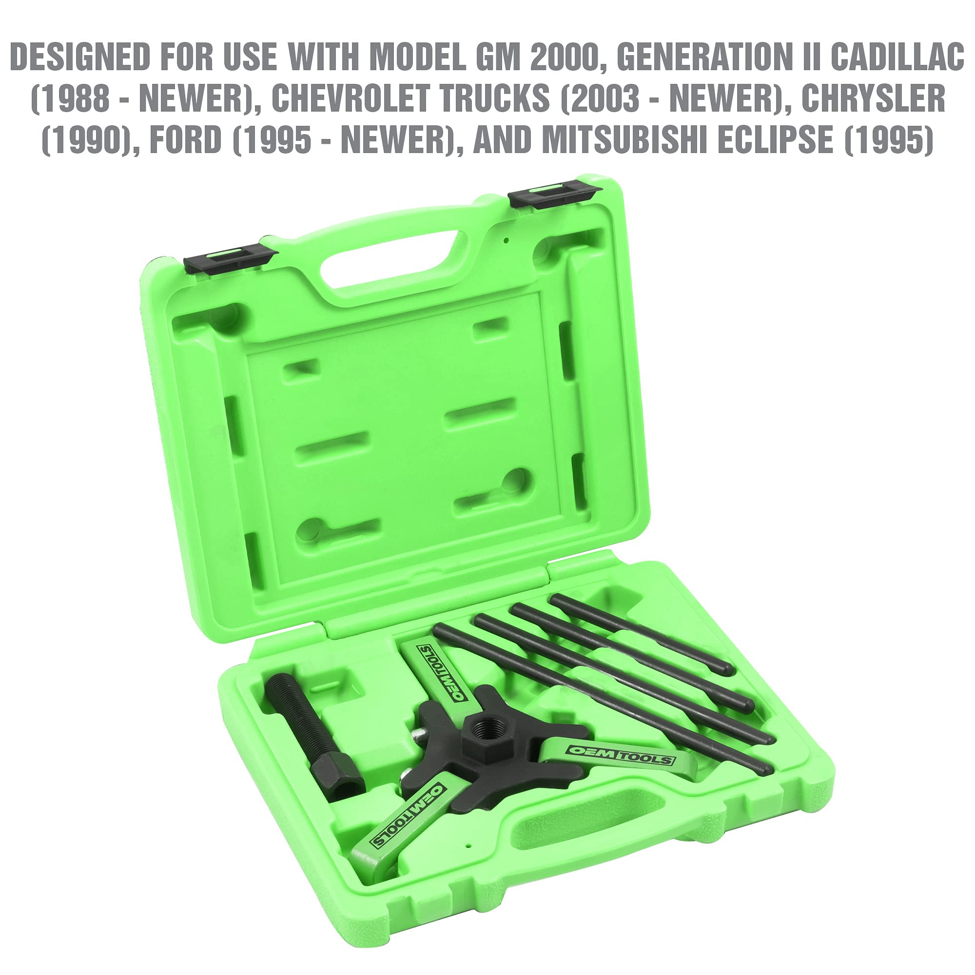 OEMTOOLS 25090 Harmonic Balancer Puller Kit, Adjustable 3-Jaw Puller Fits Most Late Model Automobiles & Trucks, Forcing Screw Fits a 3/8β Square Drive, Includes 4 Forcing Rods, 6 Piece