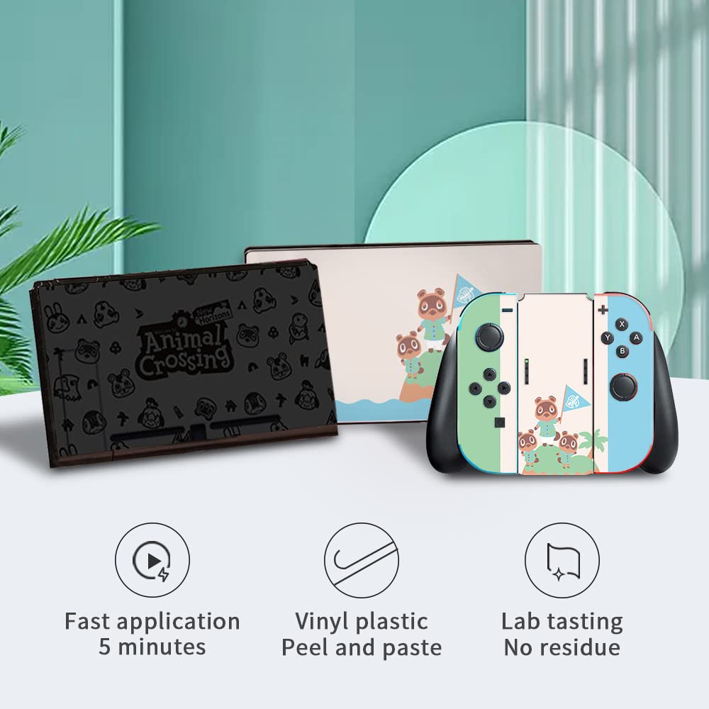 Switch Skin Sticker, 3M Vinyl Decal Sticker Wrap, Stickers Decals Cover Compatible with Nintendo Switch, Faceplate Console Dock Wrap Cover Skin Protective Film Sticker Set (Classical Animal Crossing)