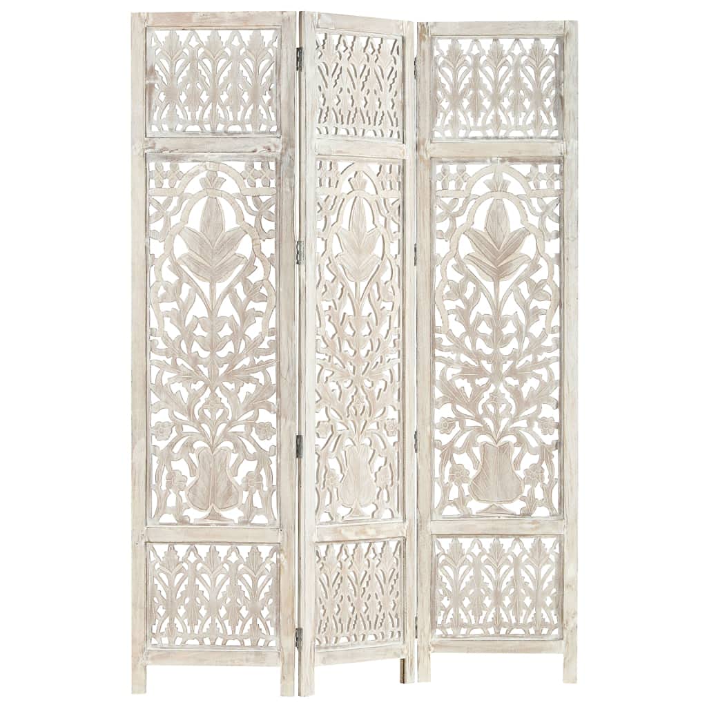 Partition Room Dividers,Folding Privacy Screens,Portable Office Walls Dividers for Room Separator,Hand carved 3-Panel Room Divider White 47.2"x65" Solid Mango Wood