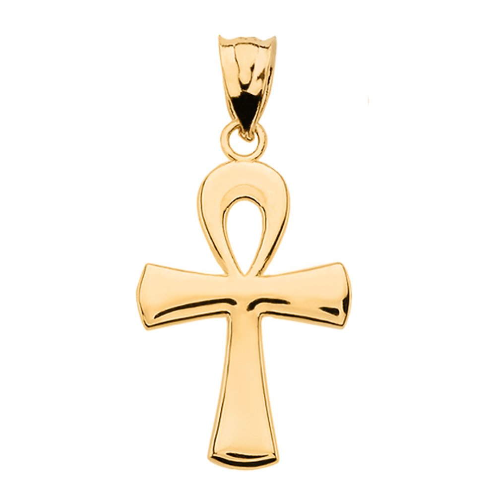 Polished 10k Yellow Gold Egyptian Ankh Cross Charm Pendant