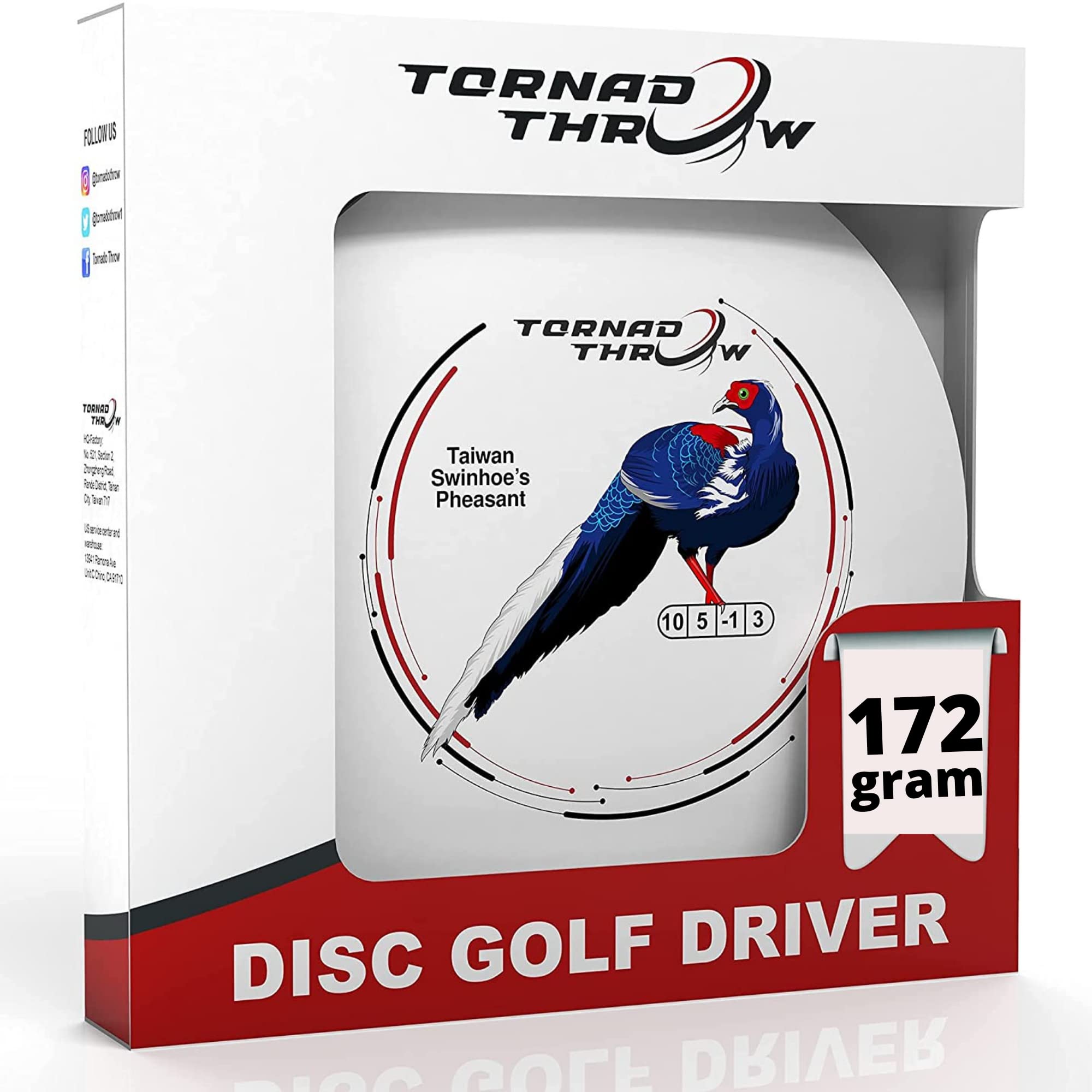 Tornado Throw Disc Golf Fairway Driver, 167-172 Gram Premium Plastic Made in Taiwan, 280 to 320 Feet Flying Distance, Neutral Flight Pattern, PDGA Approved as Swinhoe Pheasant, (10, 5-1, 3) 172 G