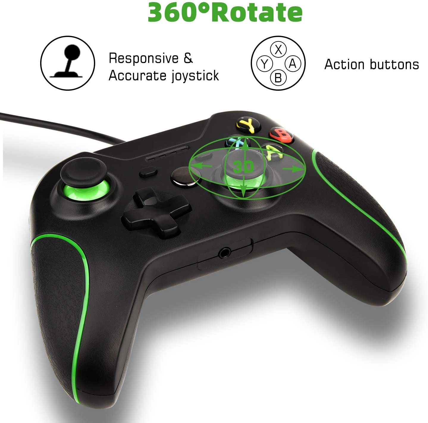 TechKen Wired Controller Replacement for Xbox one, USB Wired Game Controllers Gamepad with Dual Vibration and Headset Jack Compatible with Windows and X One/PC