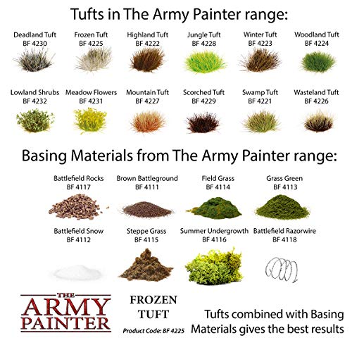 The Army Painter Tufts - Battlefield Tufts: Frozen Tuft, 77 Pcs, 3 Sizes -Terrain Model Kit for Miniature Bases & Model Grass Tufts -Diorama Supplies & Diorama Grass for Mini Basing & Gaming Scenery