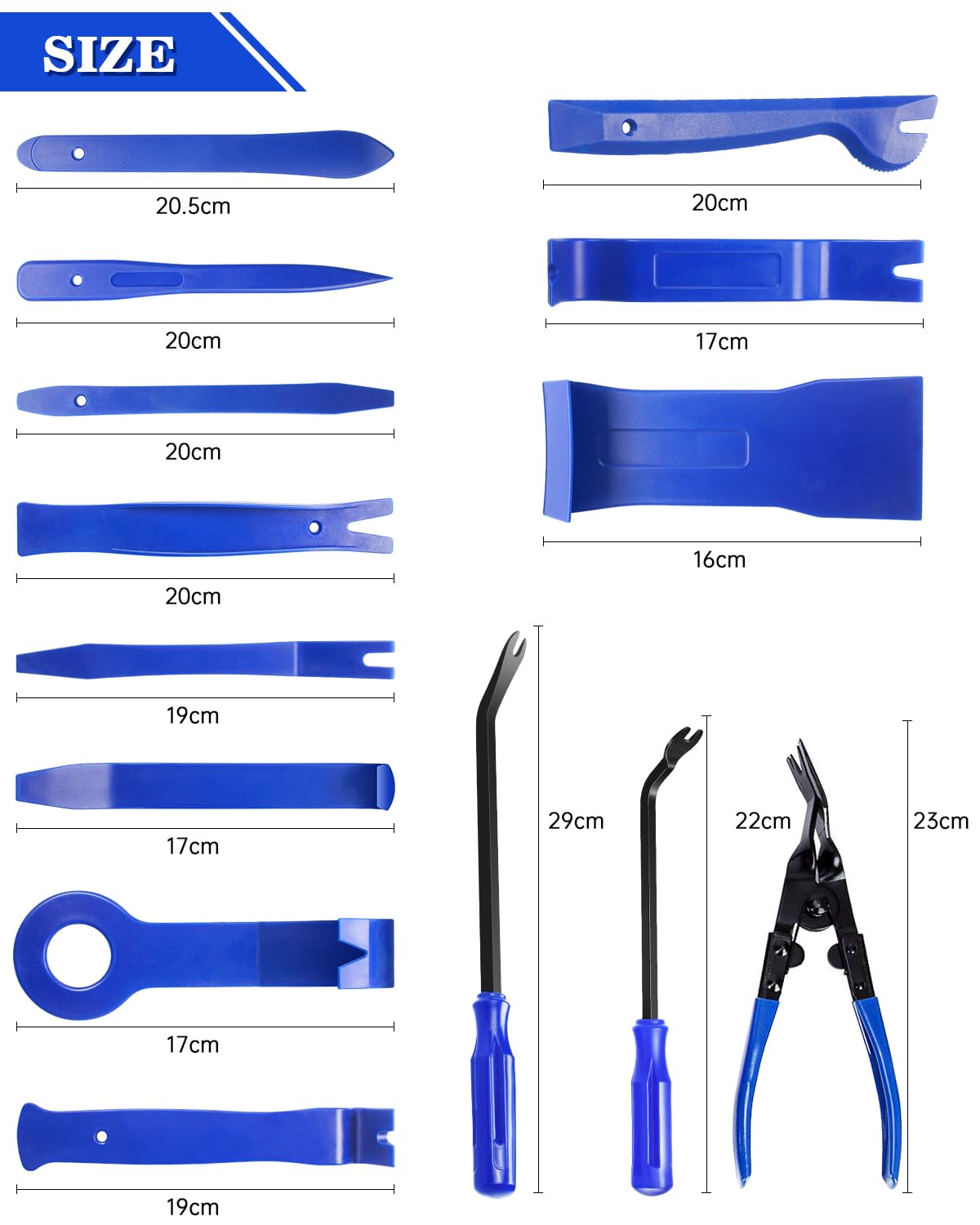 Poraxy 19Pcs Trim Removal Tool, Car Panel Door Audio Dashboard Trim Removal Tool Kit, Auto Clip Pliers Fastener Remover Set, Plastic Pry Tool, Automotive Upholstery Removal Kit