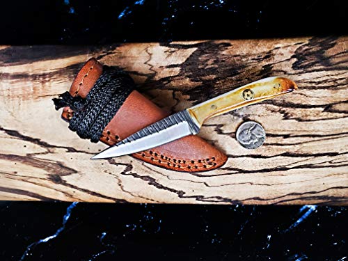Titan International Knives Carbon Steel Skinning Knife TC-30 | Utility Neck Knife EDC | Leather Sheath with Neck String