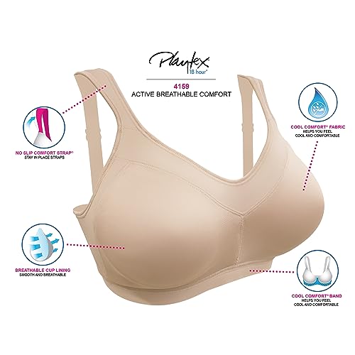 PLAYTEX Womens 18 Hour Wireless Seamless Full-coverage T-shirt With Smoothing Support, Us4159 Bras, Real Black, 38DD US