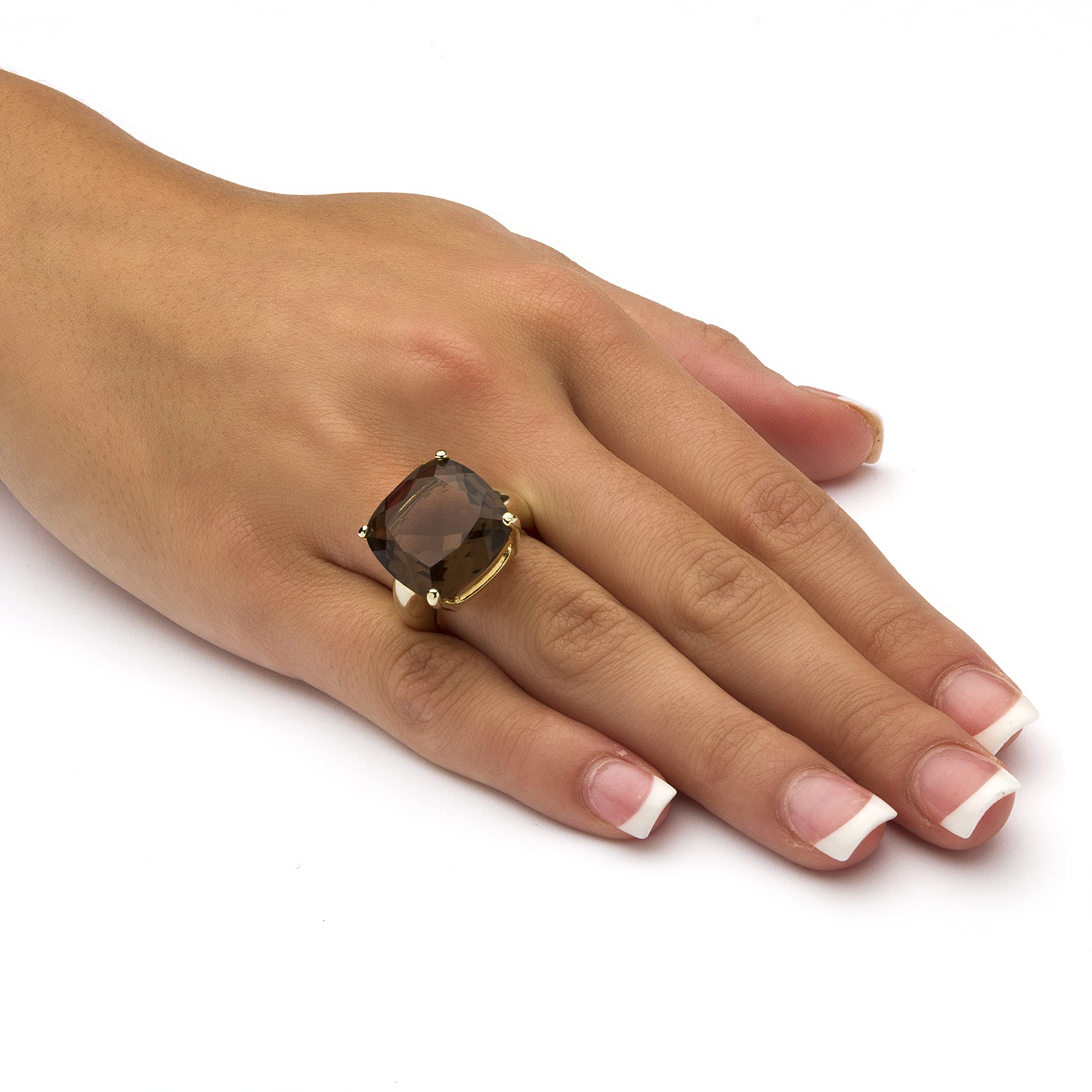 PalmBeach Yellow Gold-plated Cushion Genuine Smoky Quartz Ring Sizes 6-10 Size 8