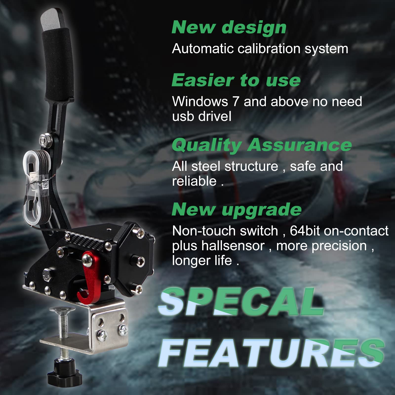 YESHMA 64 Bit Upgrade 2-in-1 USB Handbrake Only for G29 Compatible With PS4 + PC Computer System Professional Gaming Peripherals for Racing Games with Non-Contact Plus Hall Sensor.With Clamp