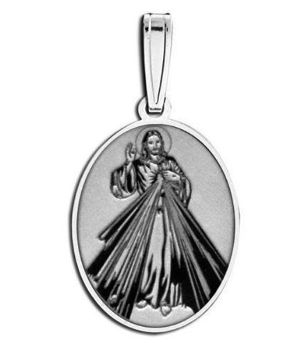 PicturesOnGold.com Divine Mercy Doubled Sided Scallopped Oval Religious Medal 1/2 X 2/3 Inch Size of Dime, Solid 14K Yellow Gold