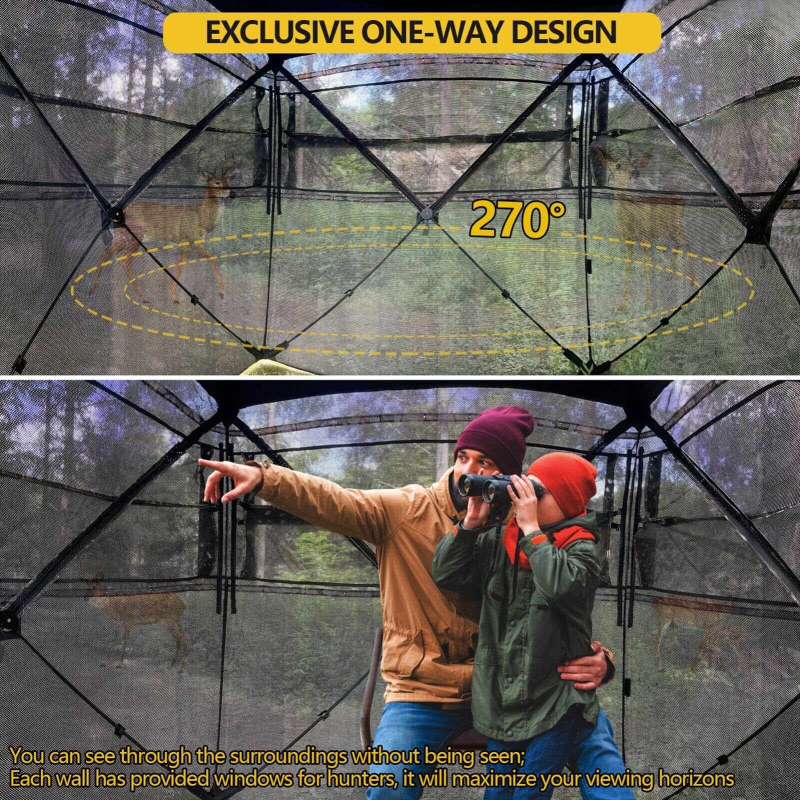 Portable Pop-up Hunting Blind, 270º See-Thru Windows (5-hub)