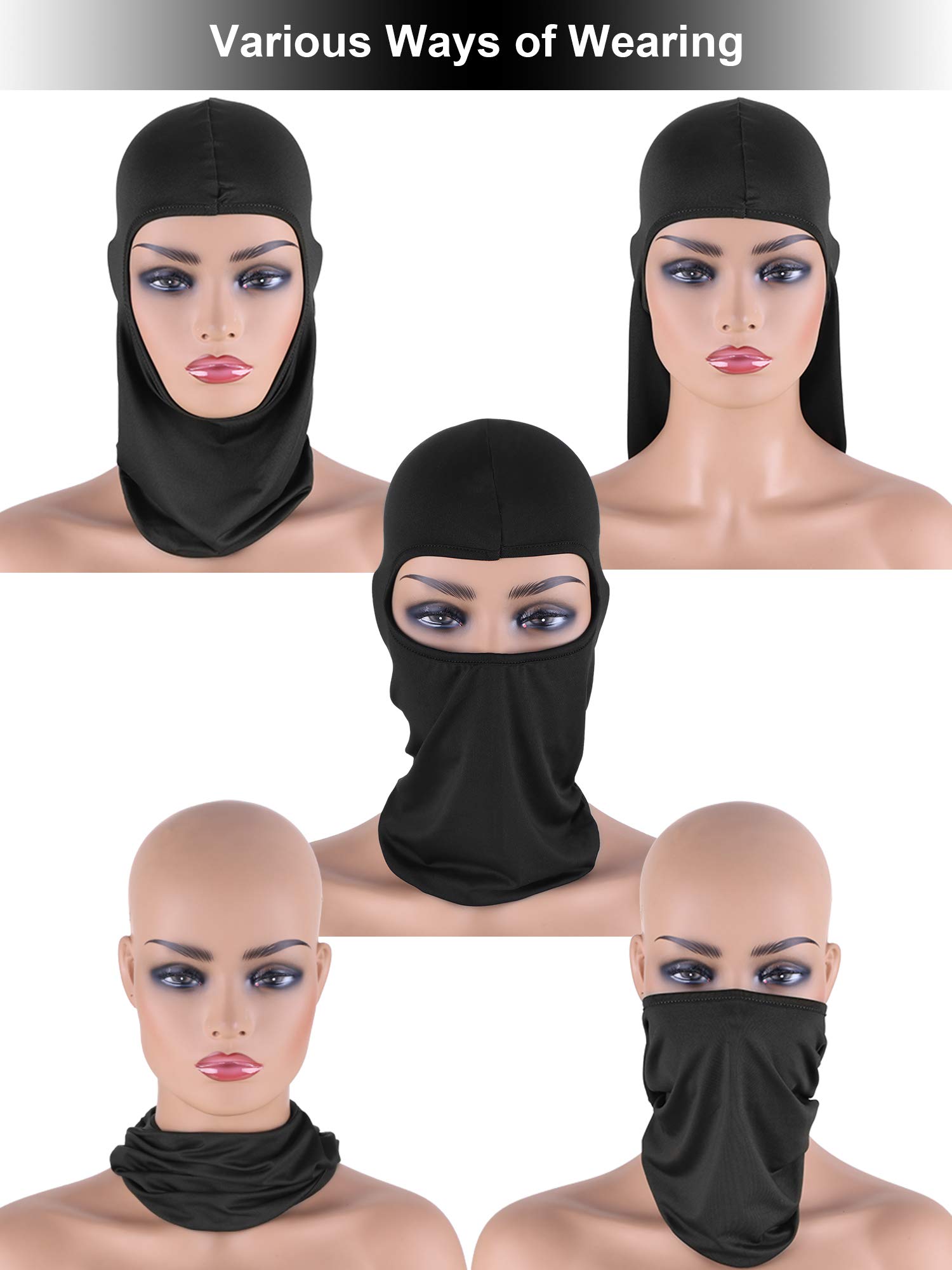 SATINIOR 6 Pieces Ski Mask for Men Balaclava Full Face Cover UV Sun Protection Cooling Neck Gaiter Clothing Scarf Bandana(Black,Ice Silk)