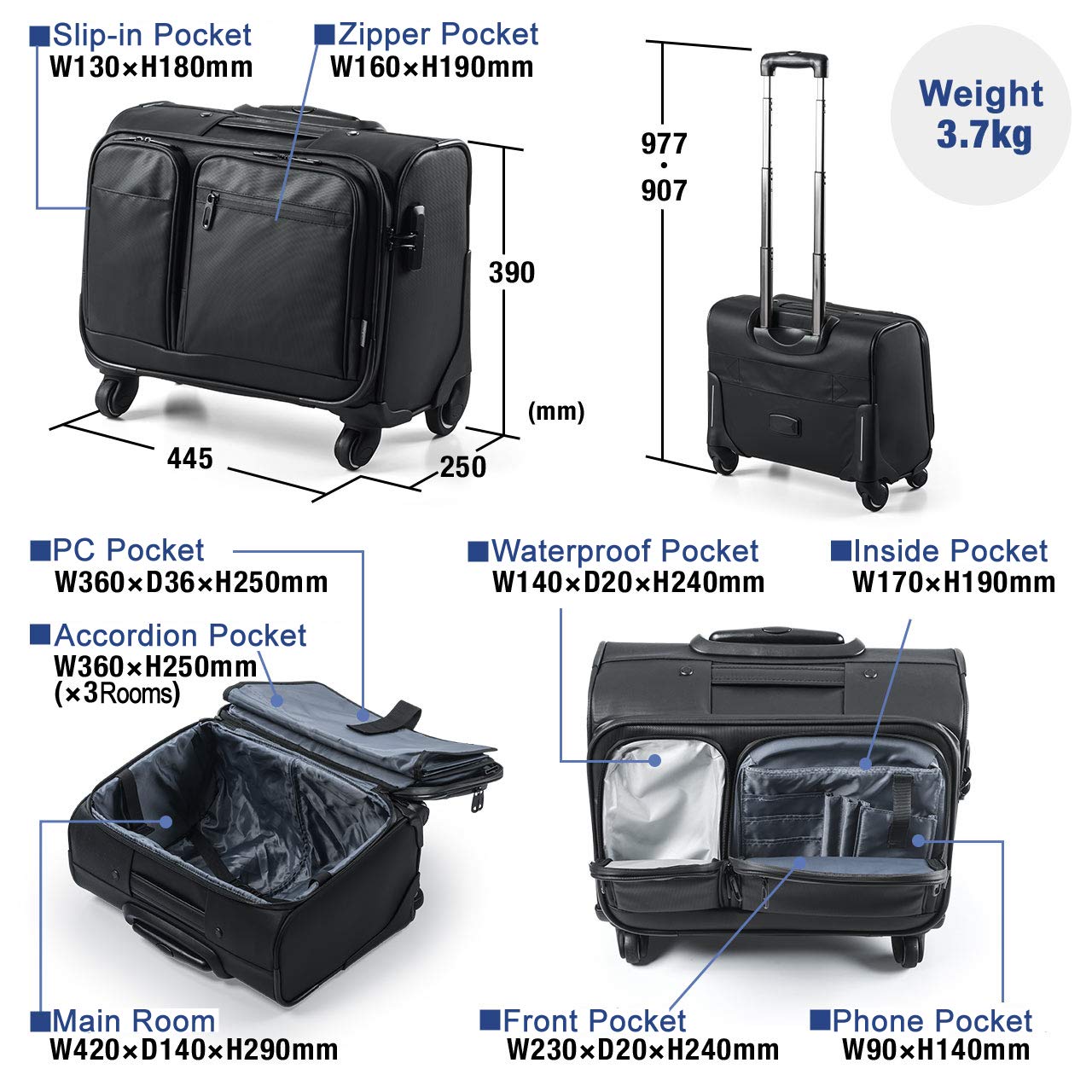 SANWA Rolling Laptop Bag with Lock, 22L Cabin Size, Water Resistant, Overnight Computer Briefcase on Wheels, Business & Travel &Carry On Luggage Bag with Telescoping Handle, 14-inch PC, for Men Women