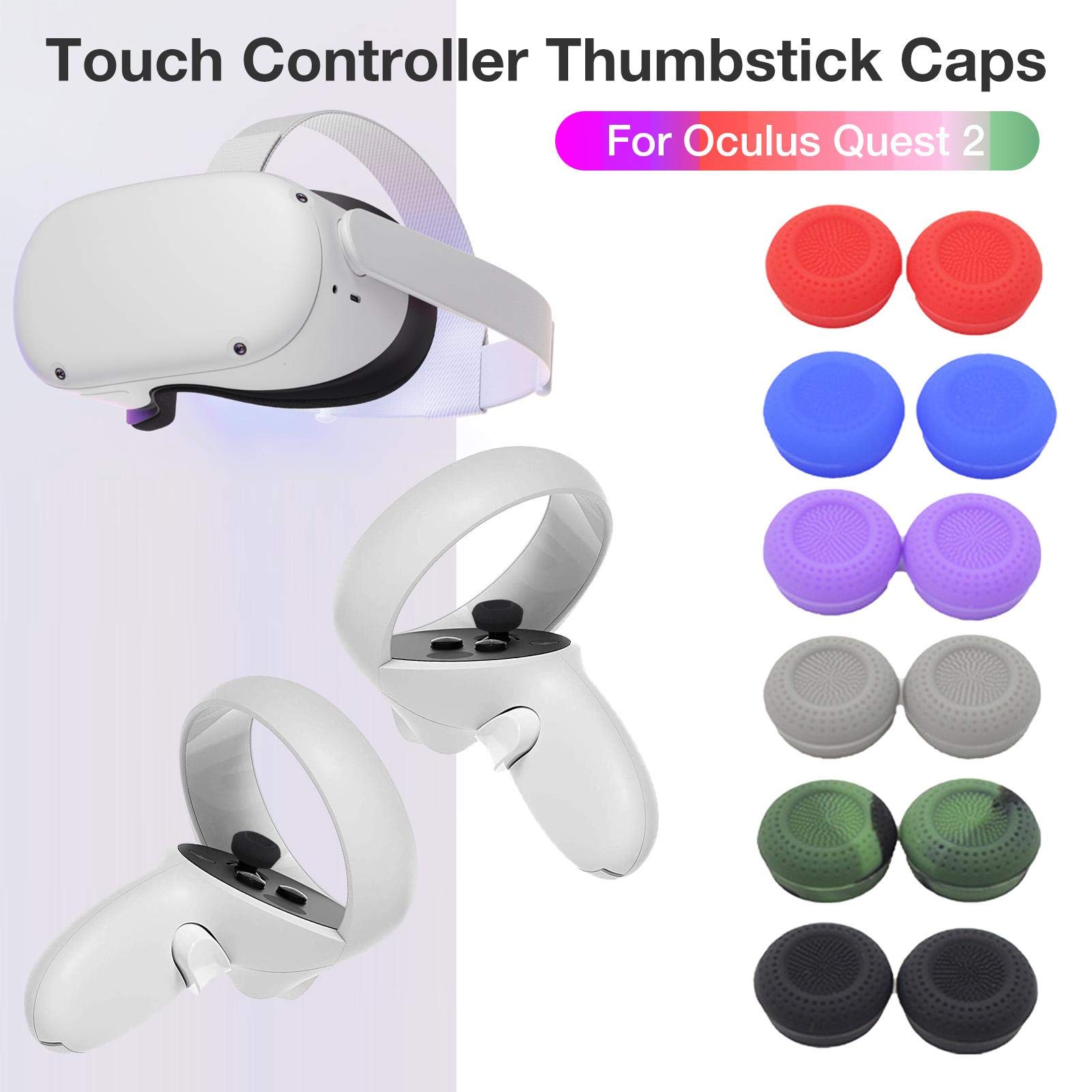 Silicone Thumbstick Caps for Oculus Quest 2 VR, Touch Controller Accessories Replacement Parts Soft Thumb Grip Cap Cover Multiple Colour, Silicone VR Protect Cover Anti-Skid Cap