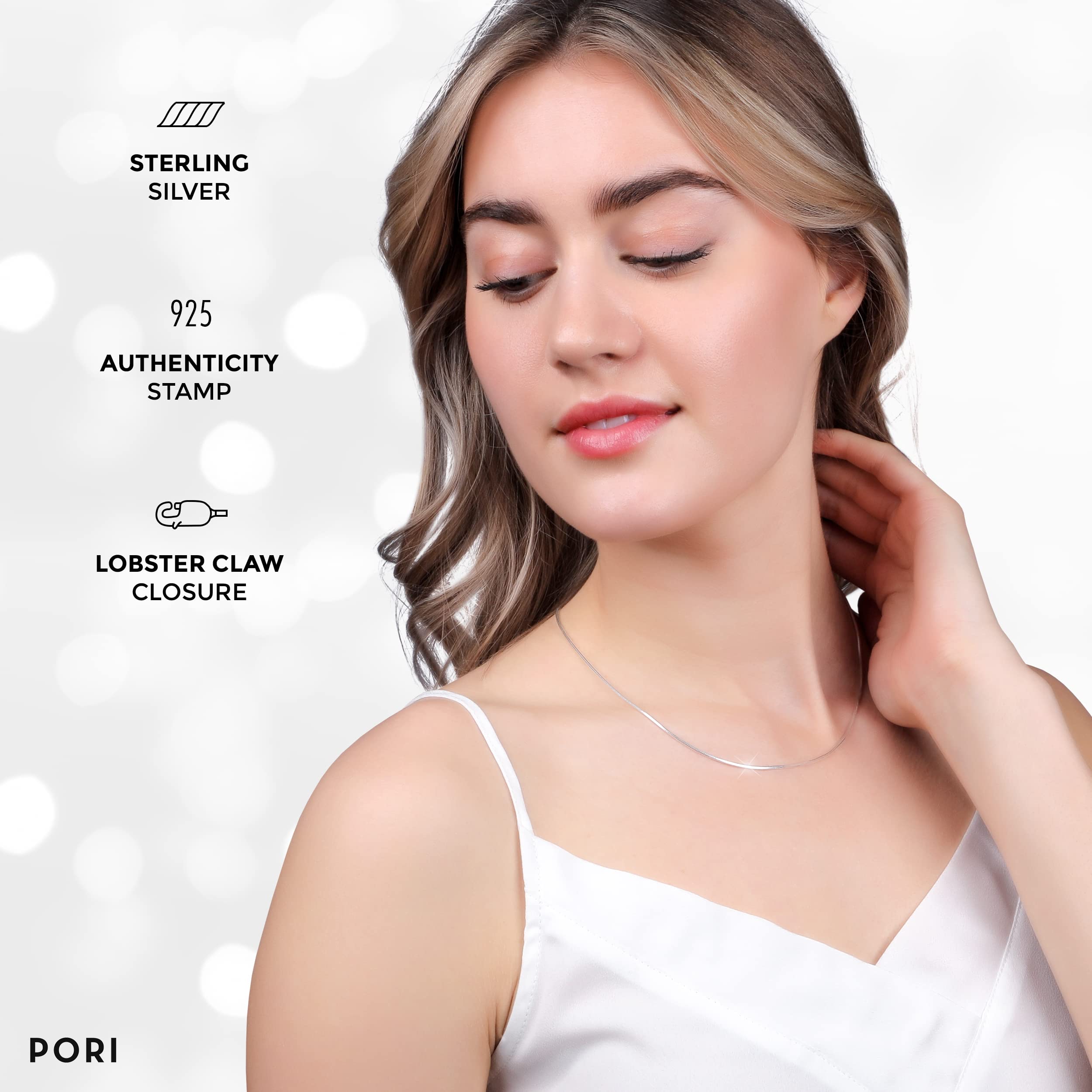 PORI JEWELERS 925 Sterling Silver 1MM Magic 8 Sided Italian Snake Chain - for Women (Silver, 18)
