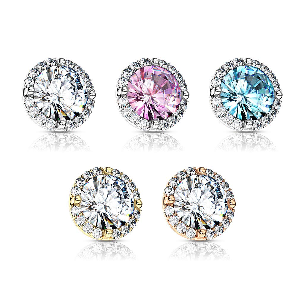 Round Prong CZ Center with CZ Around Internal Thread Dermal Anchor Tops (Gold)