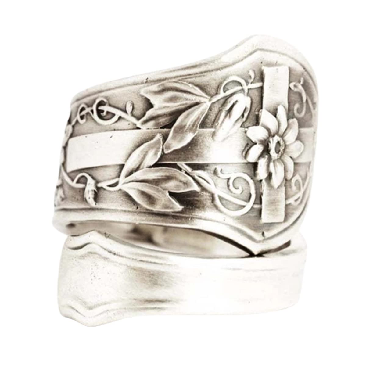 ZhxshwHdd Adjustable Spoon Rings For Women Men Silver Vintage Flower Cross Boho (Alloy1 Cross, Adjustable)