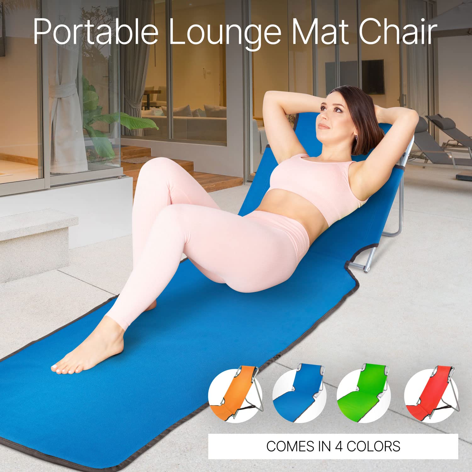 Portable Beach Mat Lounge Folding Chair β Folds Flat for Travel Adjustable Reclining Back β Outdoor Lightweight for Kids and Adults (Orange)