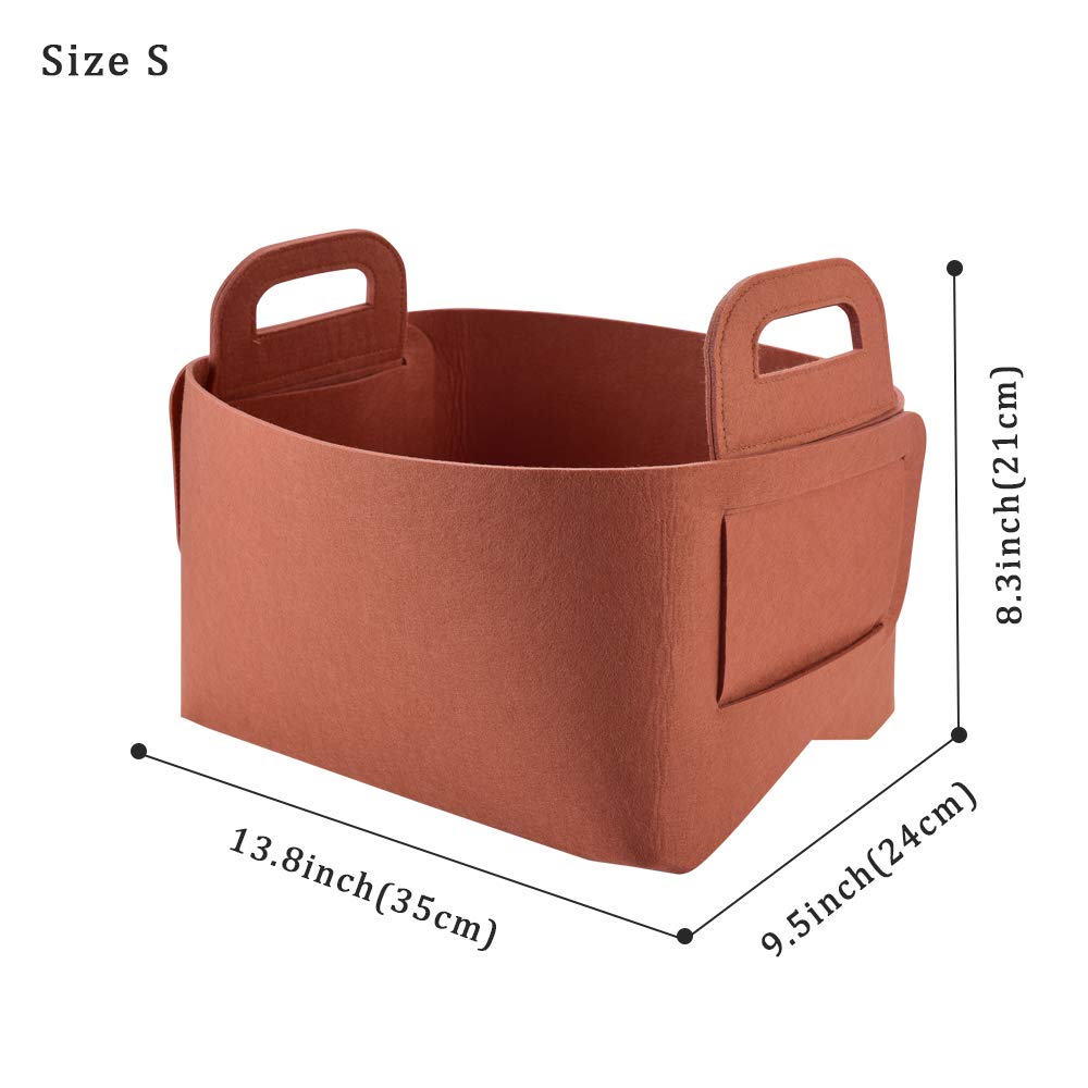 POLATU Felt Toy Storage Bins Basket with Handle Collapsible Toy Organizer for Nursery Storage, Kid's Toy & Laundry, Gift Baskets (Brown,S)