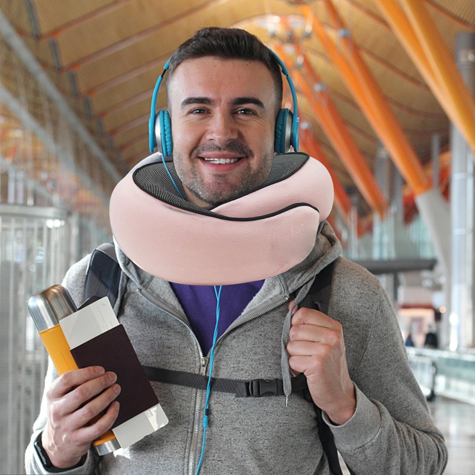 RIYES Travel Neck Pillow, Soft Memory Foam Neck Pillow for Adults, Memory Foam Neck Support Pillow, Comfortable Head Cushion Support Neck Pillow Accessories for Sleep Rest Airplane