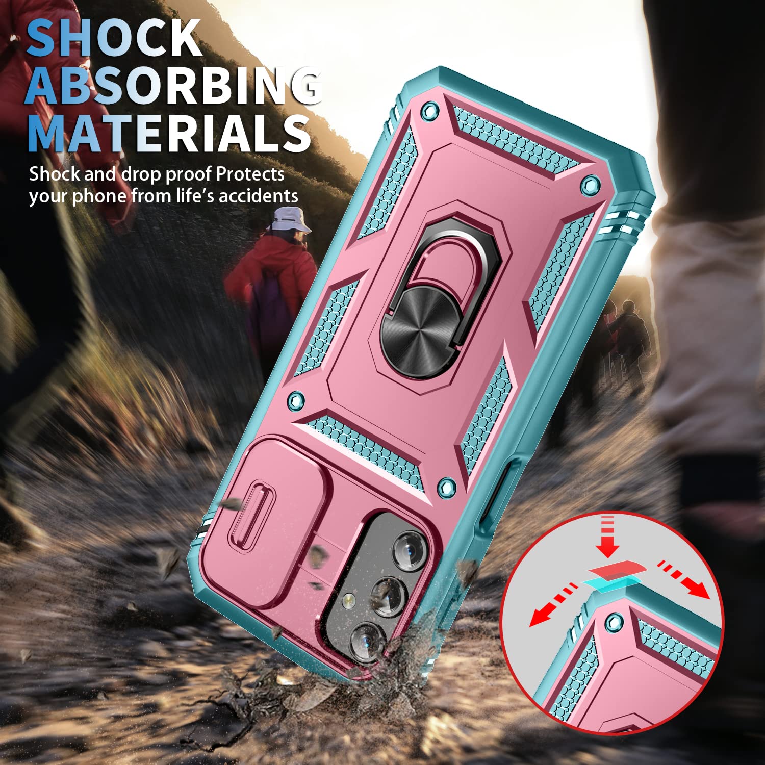 PASNEW for Samsung Galaxy A14 5G Case,Kickstand & Slide Camera Cover, Military Grade Heavy Duty Full Body Shockproof Multi-Layer Shell for A14 4G,6.6 inch,Pink Green