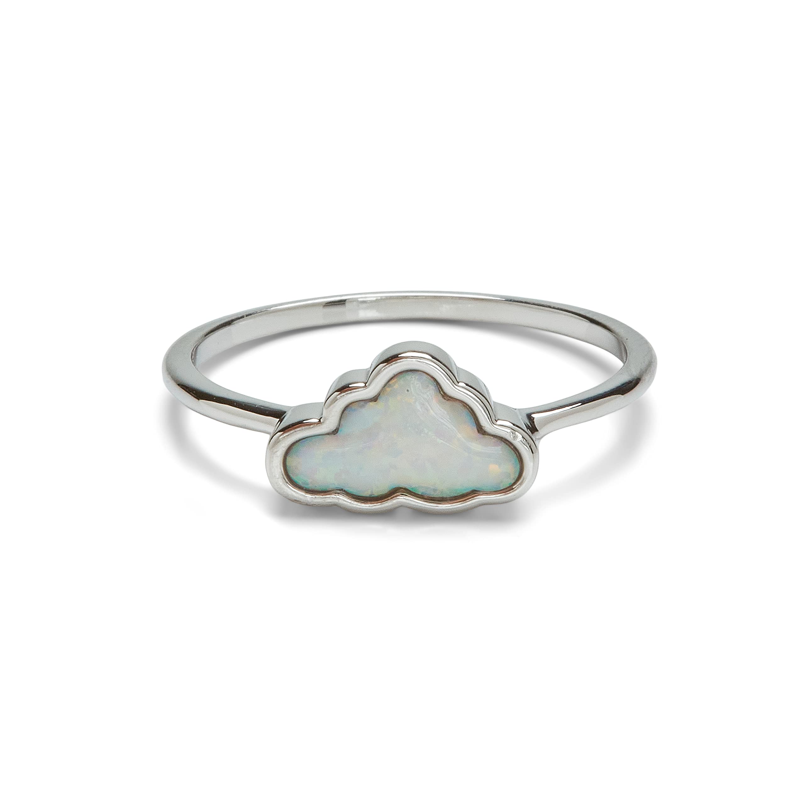 Pura Vida Silver-Plated Opal Cloud Ring w/Synthetic Stone - Brass Band, Rhodium Plating - Size 7