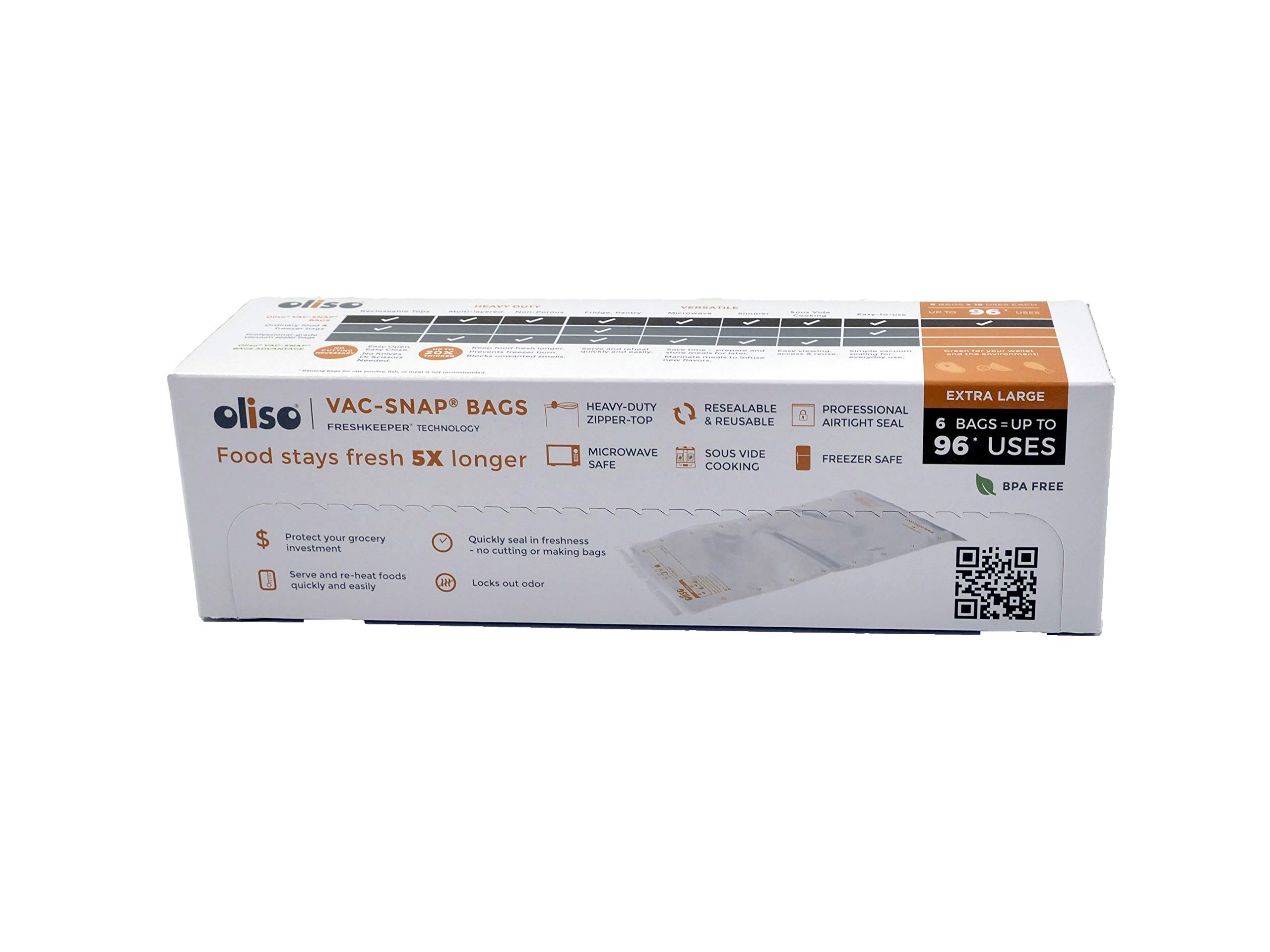Oliso Pro VAC-SNAP Food Storage Bags for Oliso Vacuum Sealers (Jumbo, 2 Gallon, 6 Bags)