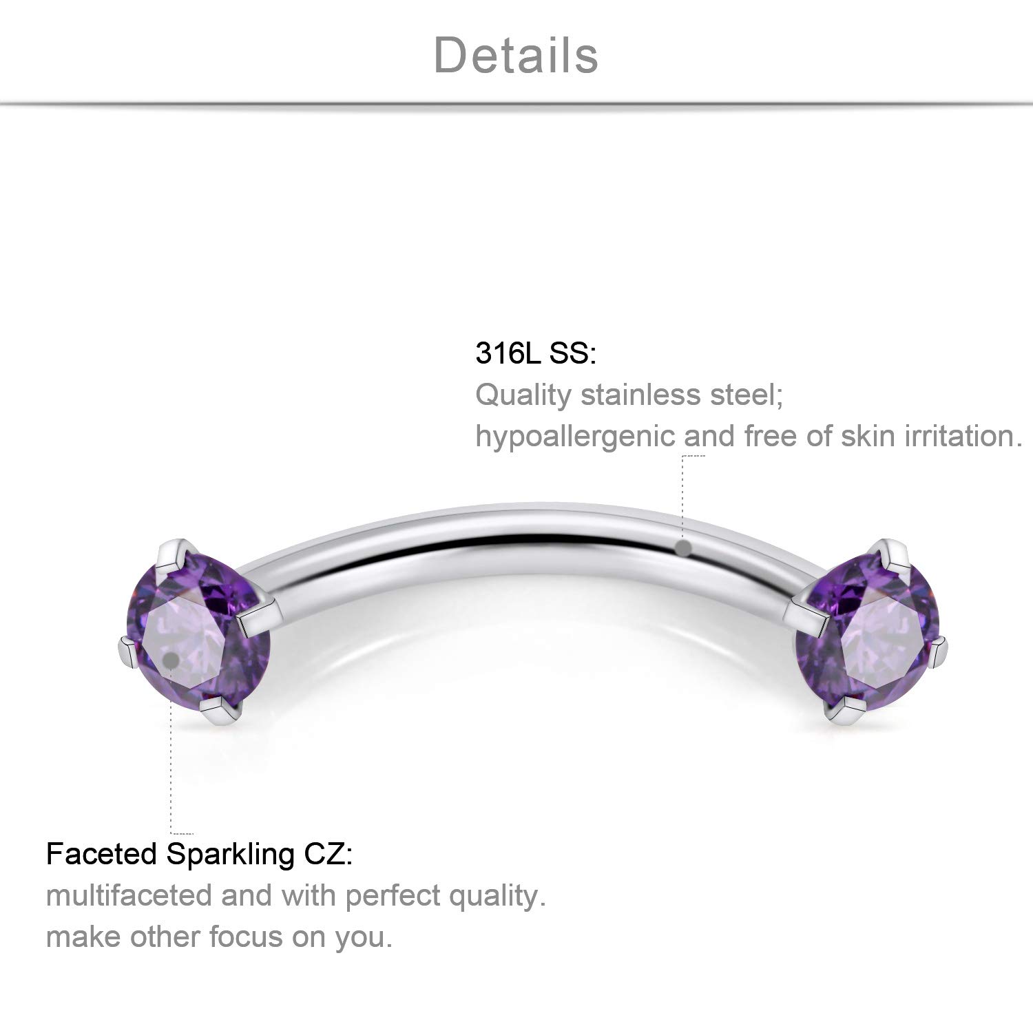 SCERRING 12PCS 16G Stainless Steel Eyebrow Piercing Jewelry Helix Daith Earrings Lip Septum Ring Stunds Opal Cubic Zirconia Barbell 8mm