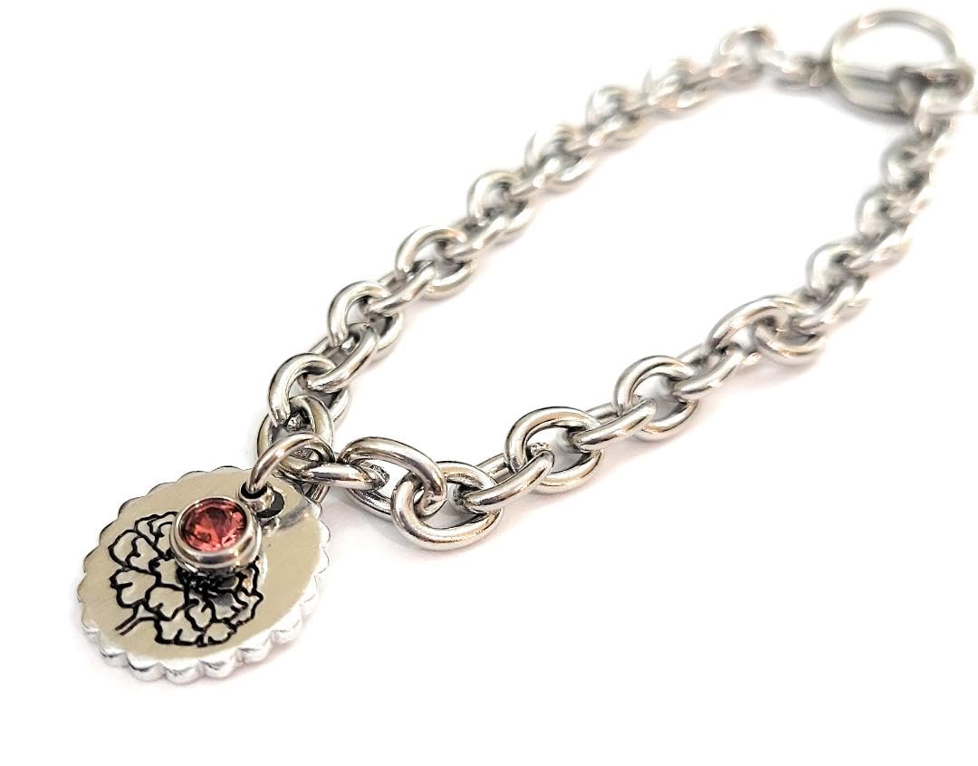 October Birthstone Marigold Flower Charm Bracelet with Birth Month Simple Dainty Gift for Her Mom Daughter