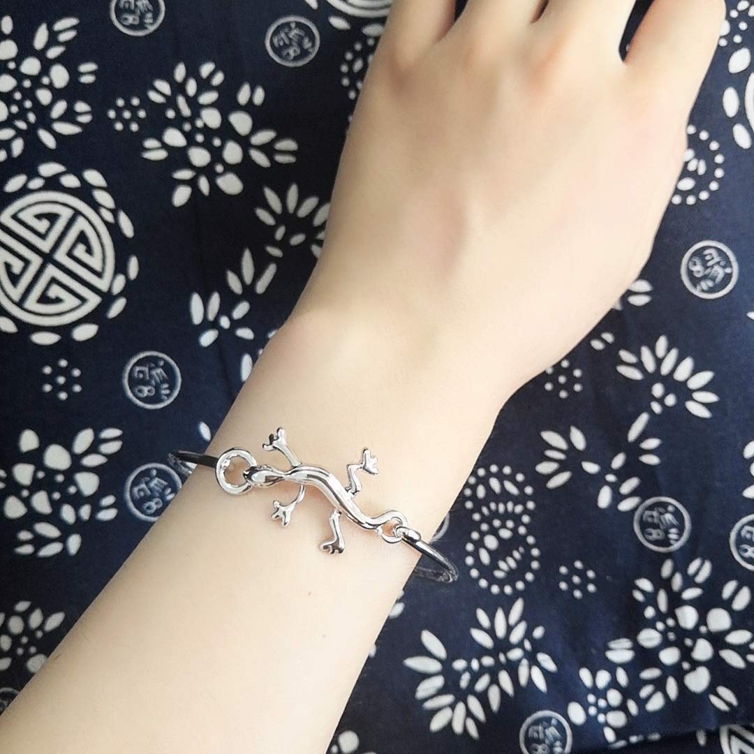 NOUMANDA Fashion Animal Gecko Bangle 3 Colors Openable Hook Bracelet Bangle Jewellery (silver color)