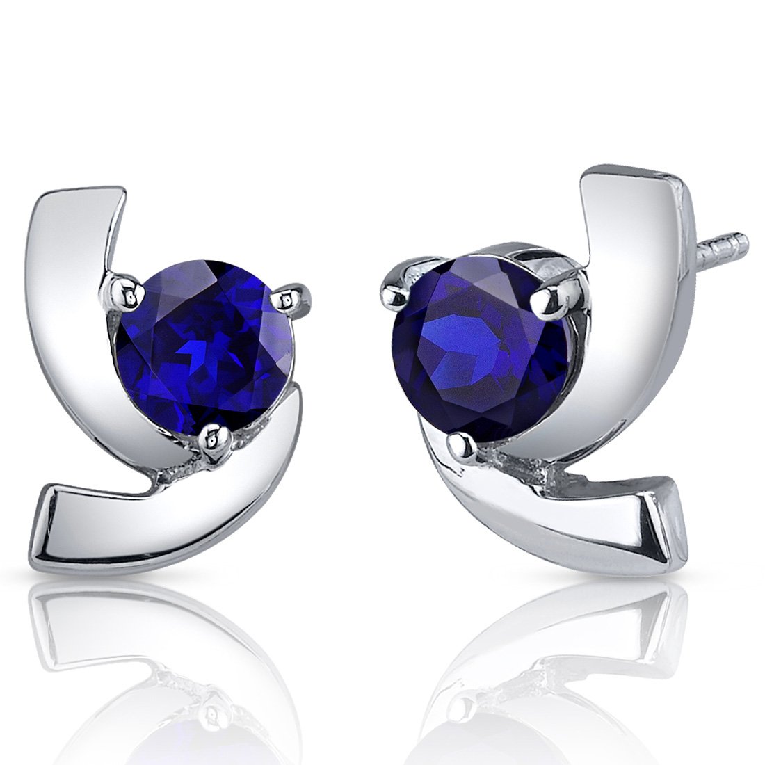 Peora Created Blue Sapphire Stud Earrings for Women 925 Sterling Silver, 2.50 Carats total Round Shape, 6mm, Friction Backs