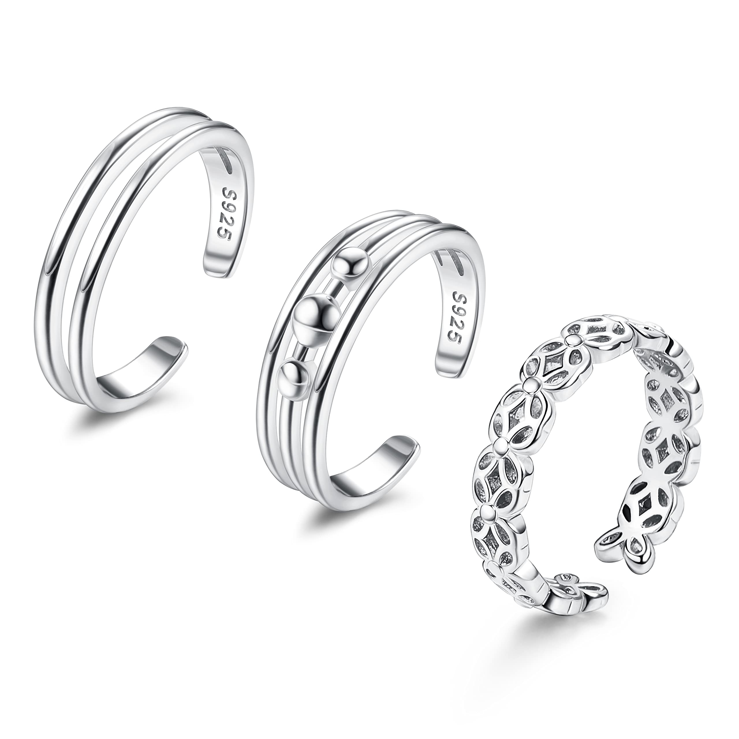 Sllaiss 925 Sterling Silver Toe Rings For Women Summer Beach Moon Star Flower Adjustable Open Toe Rings Stackable Vintage Knuckle Rings(Set 1)