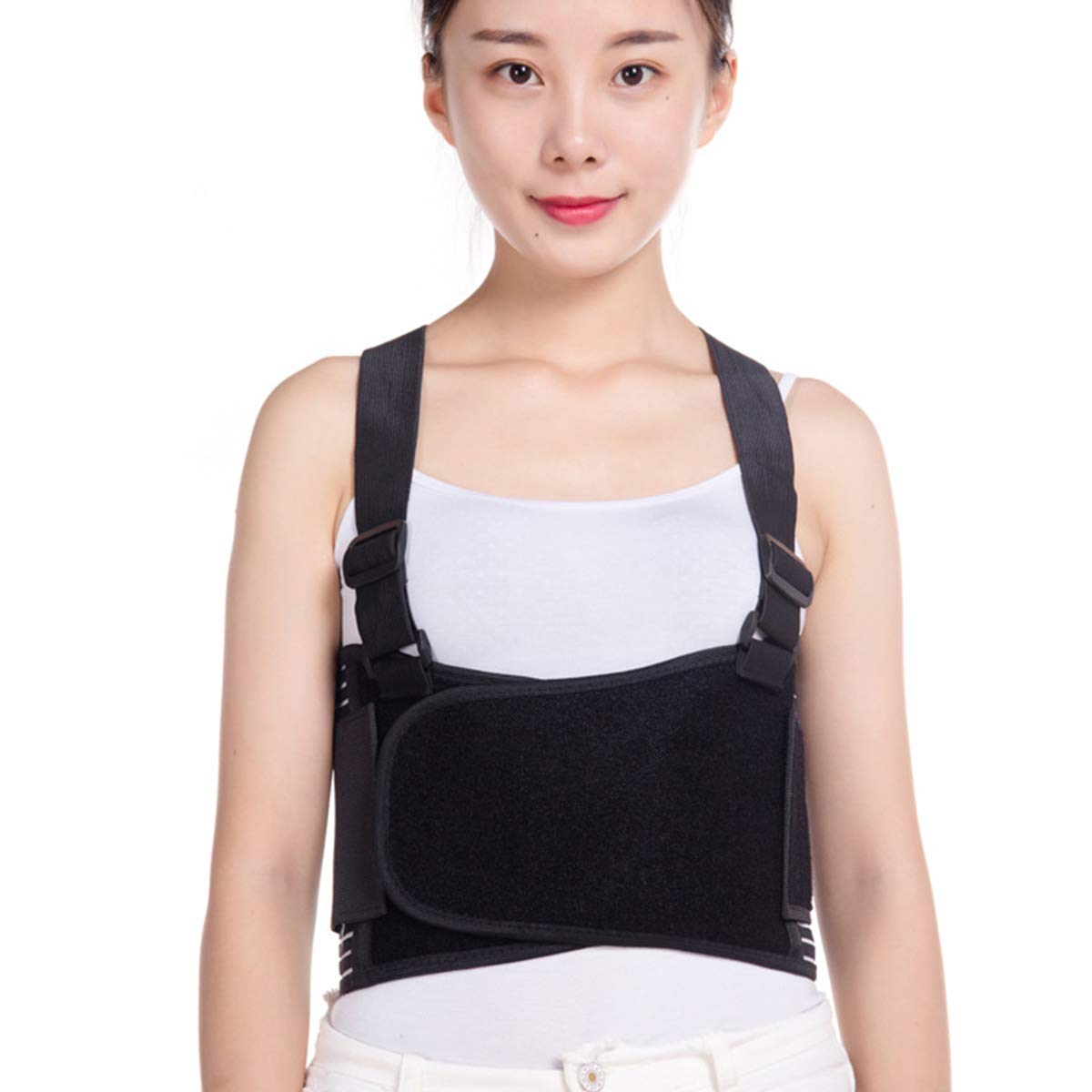 QETU Rib and Chest Support Brace with Front Stay, Breathable Rib Belt for Sore Or Bruised Ribs Support, Sternum Injuries, Dislocated Ribs Protection, Pulled Muscle Pain,Small