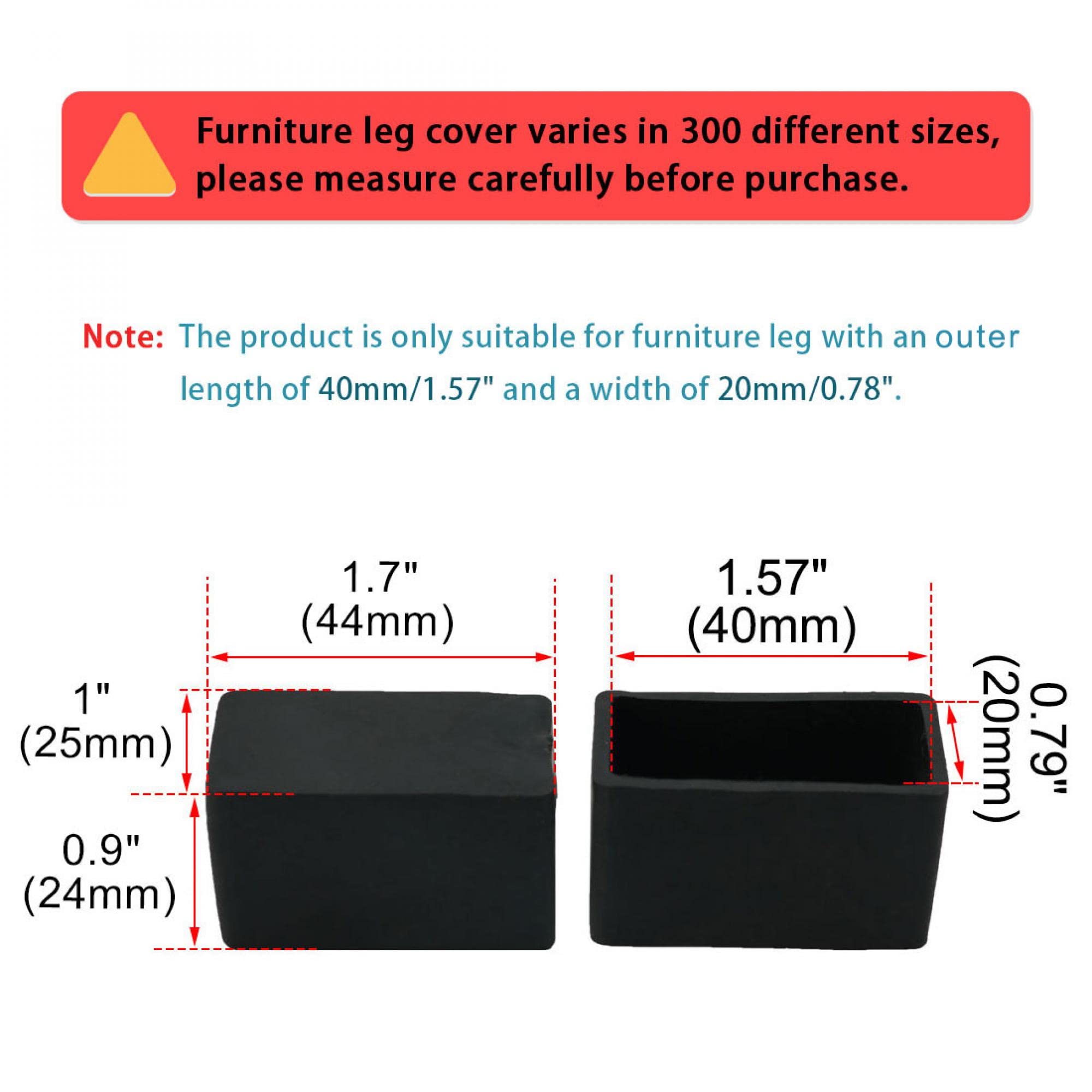 uxcell Rubber Furniture Table Chair Leg Rectangle Shape Foot Covers 40 x 20mm 40pcs Black