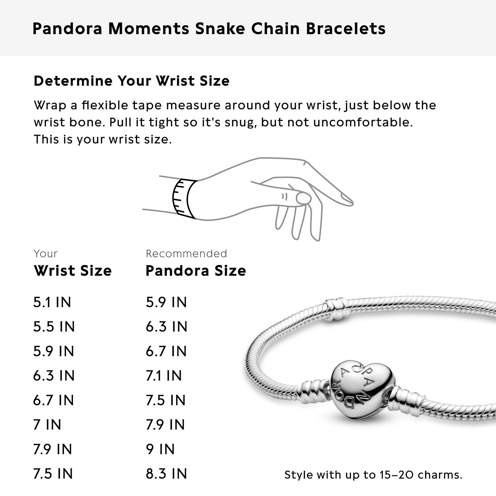 Pandora Jewelry Moments Heart Clasp Snake Chain Charm Sterling Silver Bracelet, 7.9"