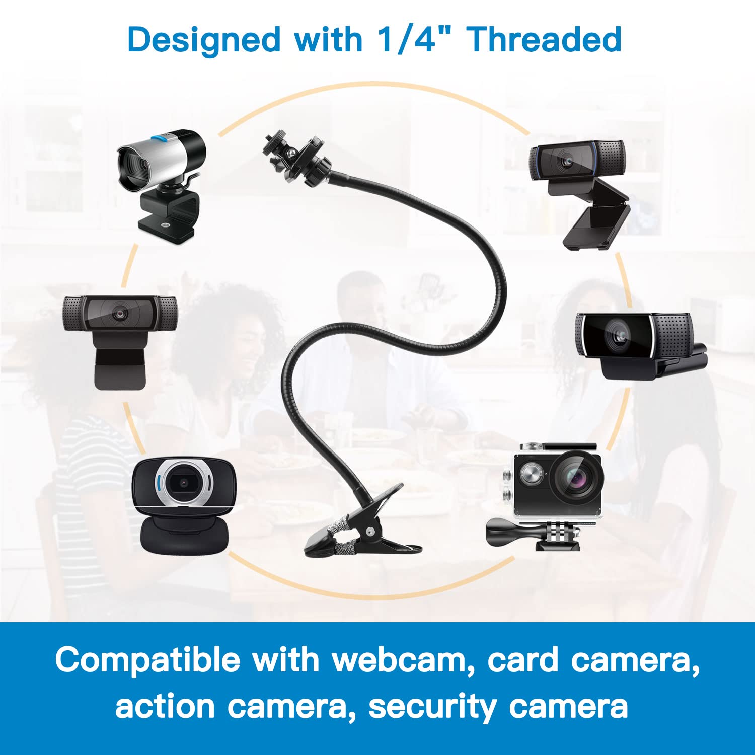 Pipishell Webcam Mount - Flexible Desk Stand Clamp Gooseneck Stand for Logitech Webcam C930e,C930,C920, C922x,C922, Brio 4K, C925e,C615