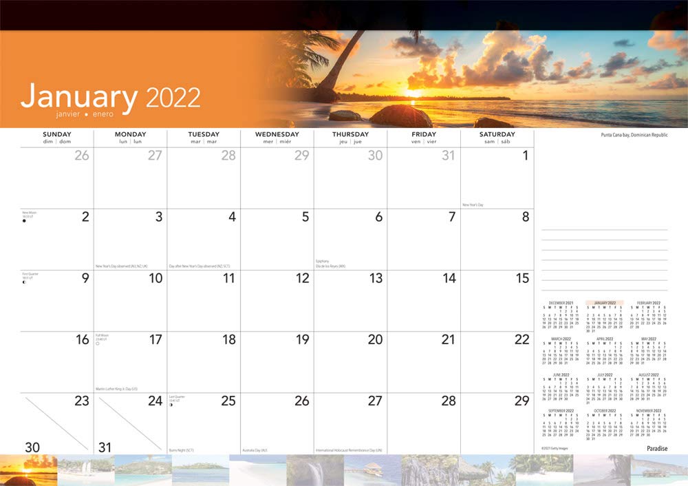 Paradise 2022 17 x 12 Inch Monthly Desk Pad Calendar, Scenic Travel Nature Tropical