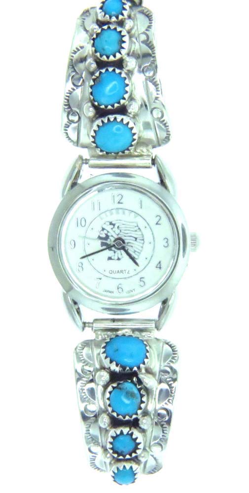 Rich Peel Made in USA by Navajo Artisan David Morris Turquoise Sterling Silver Bracelet with Indian Face