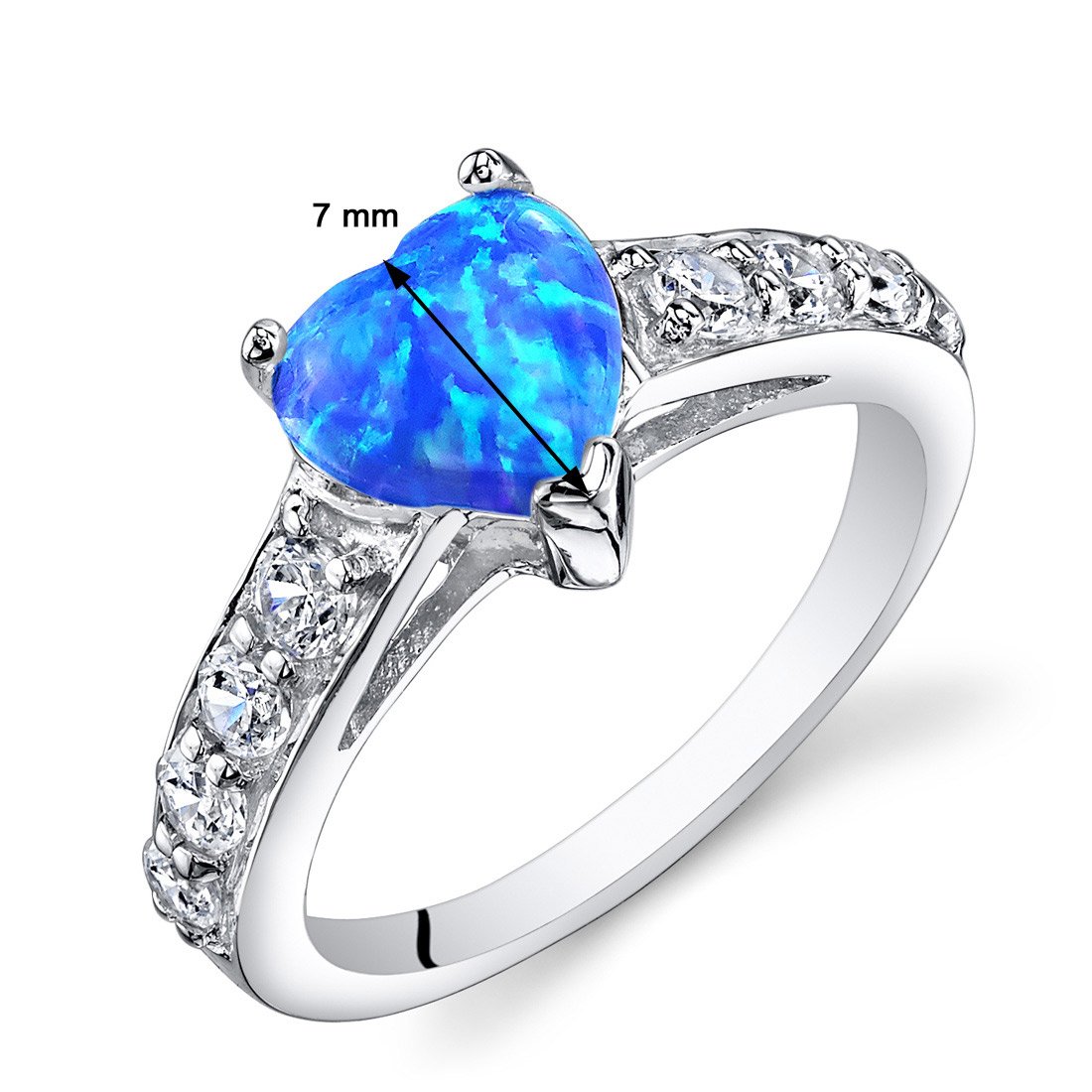 PEORA Created Blue-Green Opal Ring Sterling Silver Heart Shape 1.00 Carats Size 7