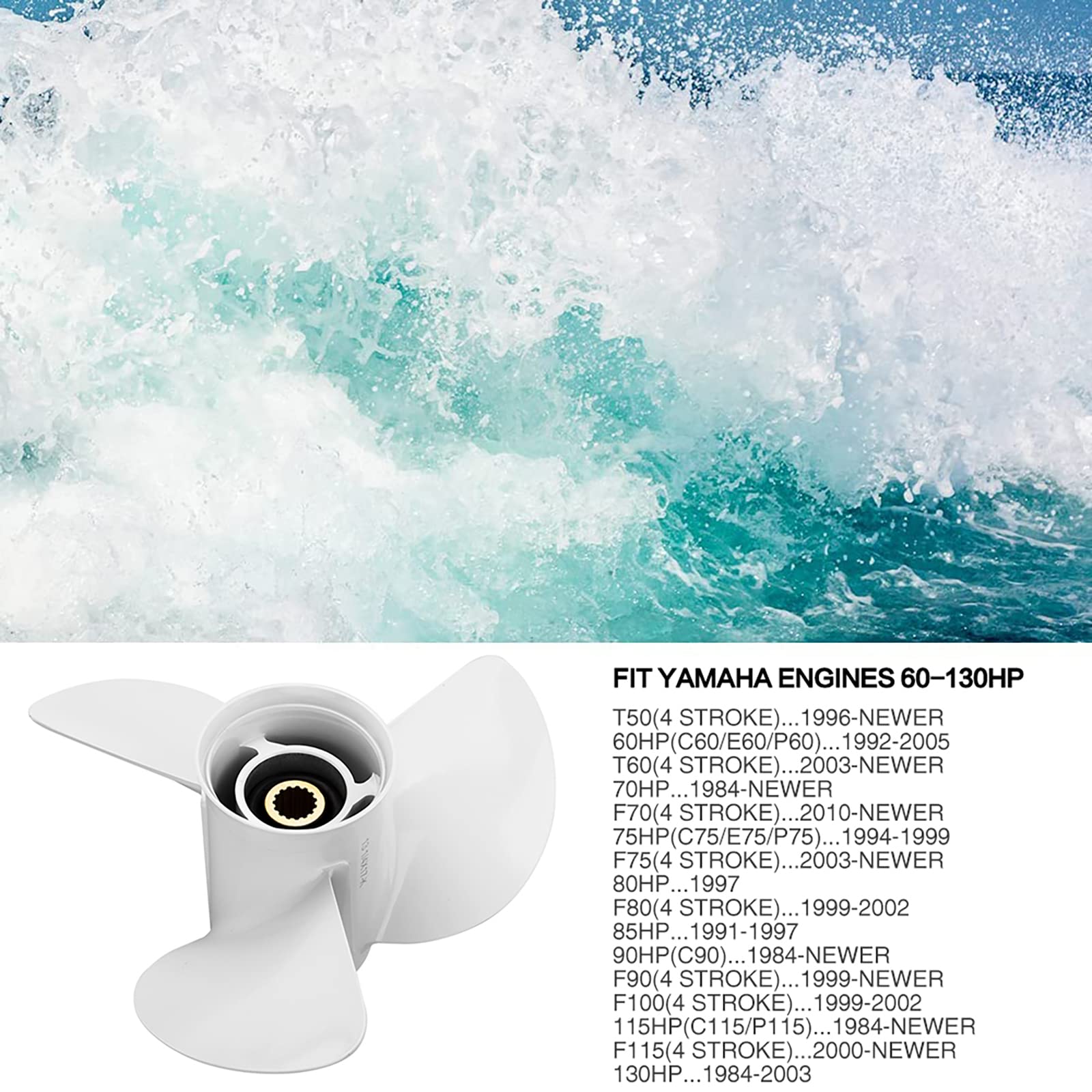 Qiclear 13 1/4 x 17-K | 6E5-45945-01-EL OEM Upgrade Aluminum Outboard Moto Boat Propeller fit Yamaha Engines 60-115 HP, 15 Spline Tooth