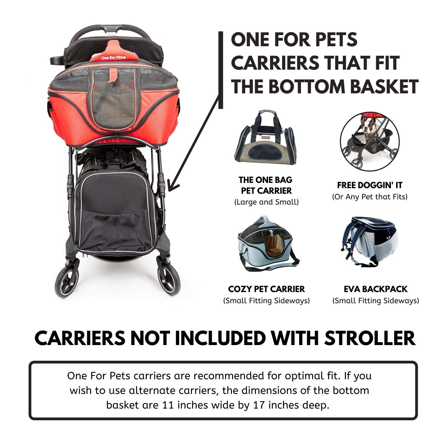 One for Pets Pet Stroller for Small and Medium Size Dogs and Cats, 3-in-1 Luxury Pet Carrier, Booster Seat, and Stroller, No Assembly Required, Included, Black (Chickadee-Stroller)