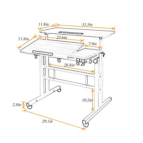 soges Mobile Laptop Sit-Stand Desk, Height Adjustable Standing Tiltable Top Desk, 31.5 inch Stand Up Computer Desk for Home Office, Small Rolling Desk for Small Space, Black ZS-101-2BK