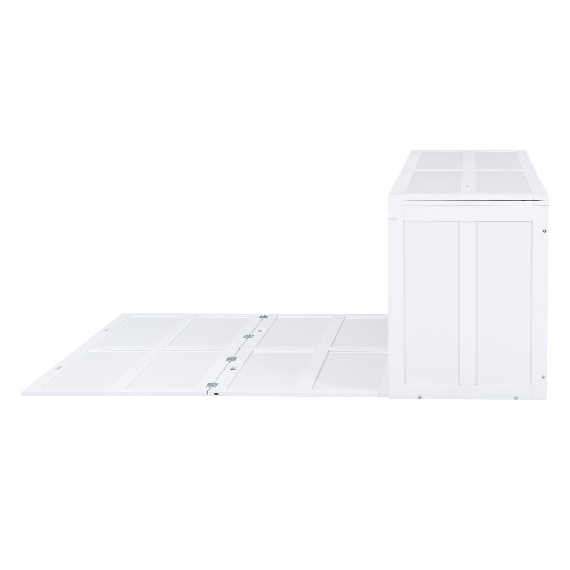 OPTOUGH Queen Size Rotable Desk and Storage Shelves, Cube Cabinet Murphy Wall, Wooden Foldable Floor Bed Frame for Bedroom Living Room Furniture,White