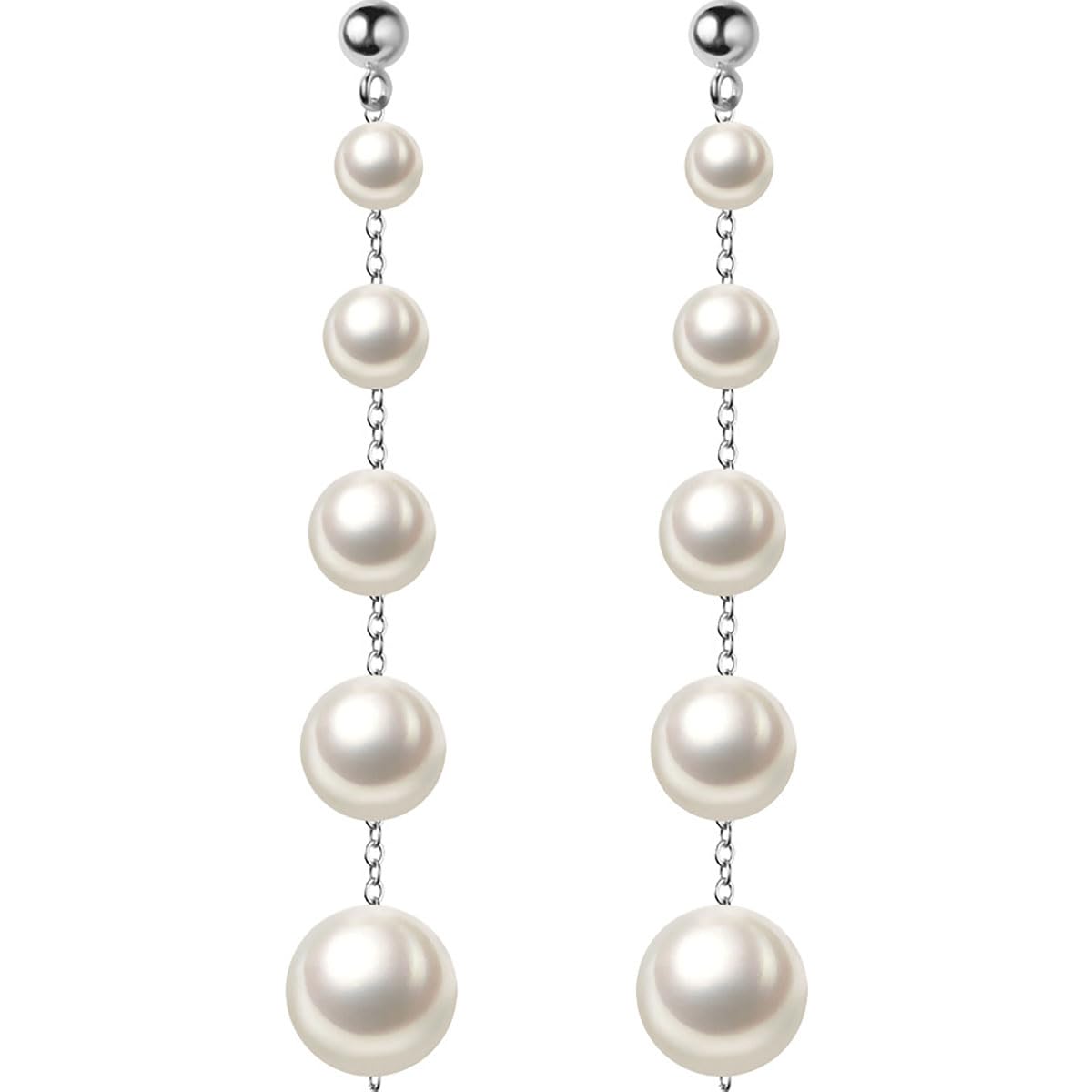 SLUYNZ Sterling Silver Pearl Earrings Dangle for Women Teen Girls Wedding Pearl Dangling Earrings Ball Studs (A-Silver)