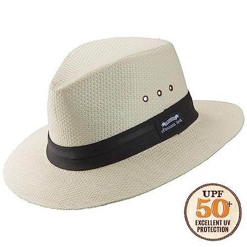 Panama Jack Natural Matte Toyo Safari Sun Hat with Black Band, 2 1/2 Brim, UPF (SPF) 50+ Sun Protection (Large)