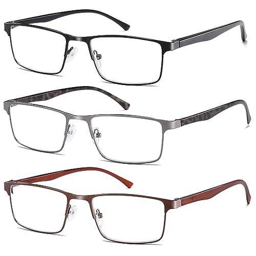 NaNaKo 3 Pack Reading Glasses for Men, Lightweight Blue Light Blocking Metal Frame Mens Readers (C1,+1.50)